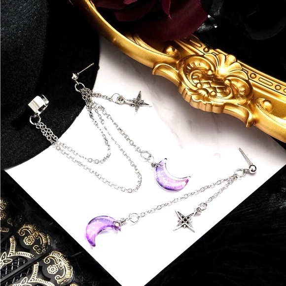 Jewelry | Ombre Moon Gold Flake Marcasite Star Dripping Chains Ear Cuff ...